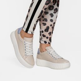 Ara Damen Plateausneaker "MONACO", Gr. 5creme, hellblau, Glattleder, unifarben mit Farbeinsatz, Schuhe, Freizeitschuh, Halbschuh, Schn&uuml;rer mit