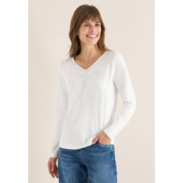 Cecil Damen Langarmshirtvanillewei&szlig;, Gr. M, unifarben, Web, 48% Baumwolle, 48% Modal, 4% Elasthan, Shirts, mit V-Ausschnitt