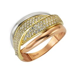 Diamonds by Ellen K. Damen Fingerring "375 Gold dreifarbig Zirkonia", 019 (60,0), Gold, gelb, FASCINATION BY ELLEN K., Gold, Fingerringe