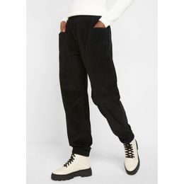 bonprix Damen Cordhose, schwarz, Gr. 50, Obermaterial: 98% Baumwolle, 2% Elasthan, Hosen, aus Baumwoll-Mix, mit gro&szlig;en Eingrifftaschen, lockere