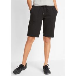 bonprix Damen Sweatbermudas, schwarz, Gr. 56, Obermaterial: 100% Baumwolle, Hosen, aus Baumwolle, Regular Fit, casual Stil