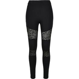 Urban Classics Damen Leggings "Urban Classics Damen Ladies Flock Lace Inset Leggings"schwarz, Gr. S, unifarben, 96% Baumwolle, 4% Elasthan, Hosen