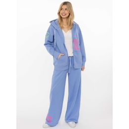 Zwillingsherz Damen Sweathose ""Alissa"", Gr. Lmittelblau, Sweatware, Obermaterial: 50% Baumwolle, 50% Polyester, Hosen, mit Print und Neon