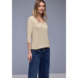 3/4-Arm-Shirt Street One "Style ADA", Damen, Gr. 44, cotton beige, Jersey, Obermaterial: 50% Baumwolle, 50% Modal. Futter: 100% Baumwolle, unifarben, normal h&uuml;ftbedeckend, herzf&ouml;rmiger Ausschnitt, Shirts 3/4-Arm-Shirt, mit Herzausschnitt