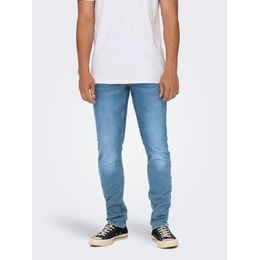 Only & Sons ONLY & SONS Herren Regular-fit-Jeans "ONSWEFT REG 7900 EY BOX JEANS NOOS", blau, Gr. 31, Abriebeffekte, Denim/Jeans, Obermaterial: 50% Baumwolle, 30%