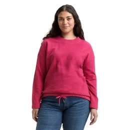 Tom Tailor PLUS Damen Sweatshirtcherry granita, Gr. 46, unifarben, Sweatware, Obermaterial: 100% Baumwolle, Sweatshirts, mit Kordelzug am Saum