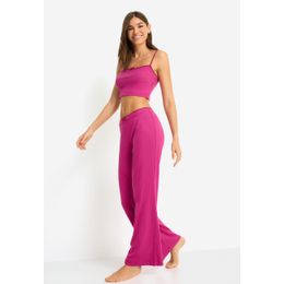LSCN BY LASCANA Damen Pyjama, Gr. 40, pink, Jersey, Obermaterial: 100% Baumwolle, Homewear-Sets, mit Kontrast-H&auml;kelkanten