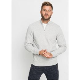bonprix Herren Sweatshirt "Sweatshirt mit Troyerkragen", grau, Gr. 60, Obermaterial: 95% Baumwolle, 5% Viskose, Sweatshirts, mit Stehkragen, mit