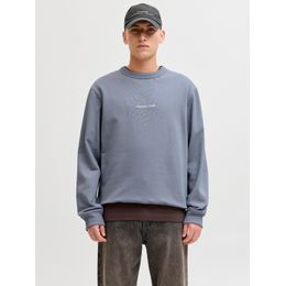 Jack & Jones JACK & JONES Herren Sweatshirt "JORNORREBRO EMB SWEAT CREW NOOS", blau, Gr. M, unifarben, angeraute Sweatware, Obermaterial: 89% Baumwolle, 11%