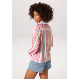 Aniston CASUAL Damen Hemdbluse, bunt, Gr. 40, Leinenoptik, bedruckt, gestreift, Web, Obermaterial: 100% Viskose, Blusen, im pastellfarbenen
