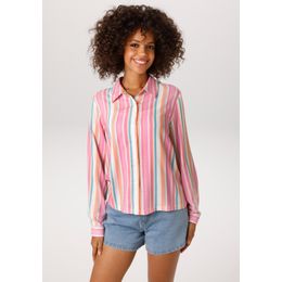 Aniston CASUAL Damen Hemdbluse, bunt, Gr. 38, Leinenoptik, bedruckt, gestreift, Web, Obermaterial: 100% Viskose, Blusen, im pastellfarbenen