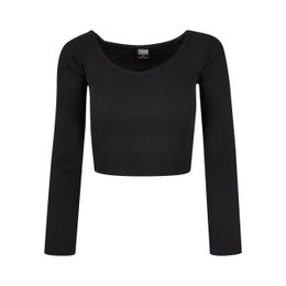 Urban Classics Damen Langarmshirt "Urban Classics Damen Ladies Short Rib Wide V-Neck Longsleeve"schwarz, Gr. L, unifarben, 97% Baumwolle, 3%