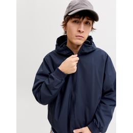 Jack & Jones JACK & JONES Herren Blouson "JJECHARGE LIGHT JACKET HOOD NOOS", blau, Gr. S, unifarben, Web, Obermaterial: 100% Polyester, Jacken, mit Kapuze