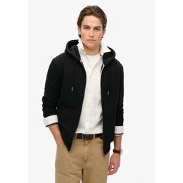 Superdry Herren Kapuzensweatjacke "ESSENTIAL LOGO ZIP HOODIE HB", schwarz, Gr. S, unifarben, angeraute Sweatware, Obermaterial: 80% Baumwolle, 20%