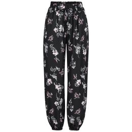 CLOUD 5IVE Damen Stoffhose "CLOUD 5IVE Pants with aop floral print"schwarz, Gr. XS, gebl&uuml;mt, 95% Polyester, 5% Elasthan, Hosen