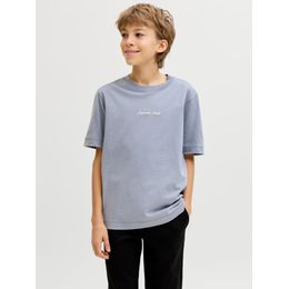 Jack & Jones Kinder T-Shirt "JORNORREBRO EMB TEE SS CN NOOS JNR", blau, Gr. 128, JACK & JONES JUNIOR, bedruckt, Single Jersey, Obermaterial: 100% Baumwolle,