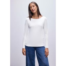 Langarmshirt Street One, Damen, Gr. 42, wei&szlig;, Web, Obermaterial: 50% Baumwolle, 50% Modal; Futter: 100% Baumwolle, unifarben, normal normal, U-Boot-Ausschnitt, abgesteppt, Shirts Langarmshirt, im soften Baumwoll-Mix