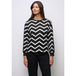 Street One Damen Langarmshirtschwarz, Gr. 40, gemustert, Stoff, 64% Polyester, 33% Viskose, 3% Elasthan, Shirts, mit Zick Zack Muster