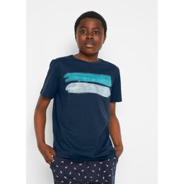 bonprix Jungen T-Shirt, blau, Gr. 140, Obermaterial: 100% Baumwolle, Shirts, bequeme Passform, Kurzarm-Design, f&uuml;r Schule und Freizeit