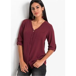 bonprix Damen Longbluse "Longbluse", rot, Gr. 48, unifarben, Obermaterial: 97% Polyester, 3% Elasthan, Blusen, bequeme Passform, verdeckte
