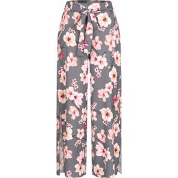 CLOUD 5IVE Damen Stoffhose "CLOUD 5IVE High-Waist Sommerhose mit Blumen Print"grau, Gr. XL, gebl&uuml;mt, 95% Polyester, 5% Elasthan, Hosen