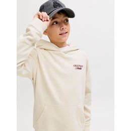 Jack & Jones Kinder Kapuzensweatshirt "JORNORREBRO TYPO BACK SWEAT HOOD SN JNR", beige, Gr. 128, JACK & JONES JUNIOR, bedruckt, angeraute Sweatware, Obermaterial: