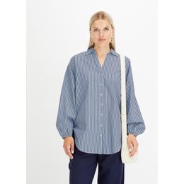 bonprix Damen Langarmbluse "Oversize-Bluse aus reiner Baumwolle", blau, Gr. 40, Obermaterial: 100% Baumwolle, Blusen, Oversize-Passform, mit