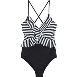 bonprix Damen Badeanzug "Badeanzug mit Volant", schwarz, Gr. 42, Obermaterial: 80% Polyamid, 20% Elasthan. Futter: 100% Polyester, Badeanz&uuml;ge,