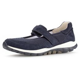 Damen Riemchenballerina, Gabor Rollingsoft, Gr. 38, blau, Nubukleder, Textil, Schuhe, Klettschuh, Freizeitschuh, Komfortschuh mit Lochmuster