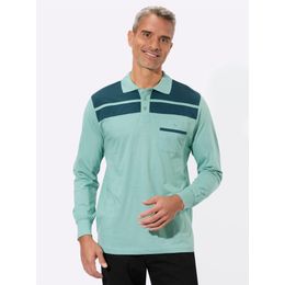 CLASSIC Herren Langarm-Poloshirt "Poloshirt"salbei, petrol, Gr. 48, gemustert, mehrfarbig, 100% Baumwolle, Shirts