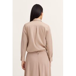 Bugatti Damen Langarmbluse, beige, Gr. 40, unifarben, 100% Baumwolle, Blusen, mit Kordel im Saum