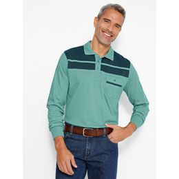 CLASSIC Herren Langarm-Poloshirt "Poloshirt"salbei, petrol, Gr. 44, gemustert, mehrfarbig, 100% Baumwolle, Shirts