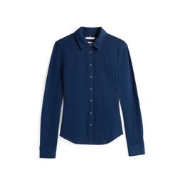 Tommy Hilfiger Damen Langarmbluse "SLIM PIQUE", blau, Gr. XL, unifarben, Web, Obermaterial: 96% Baumwolle, 4% Elasthan, Blusen, Baumwollmischung,