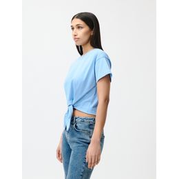 LEGER Damen T-Shirt "Tessy, LeGer by Lena Gercke"blau, Gr. 42, unifarben, Jersey, Obermaterial: 100% Baumwolle, Shirts, mit Knoten-Detail, cropped