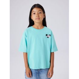 name it Jungen T-Shirt "NKFTARA SS RLX TOP PS NOOS"pool blau, Gr. 134, bedruckt, unifarben, Jersey, Obermaterial: 100% Baumwolle, Shirts, mit Brust-