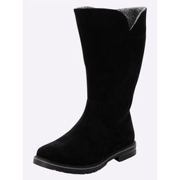 sheego Damen Weitschaftstiefel, Gr. 44, schwarz, Veloursleder, Schuhe