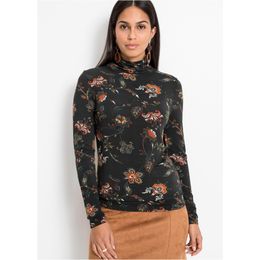 bonprix Damen Langarmshirt, schwarz, Gr. 36, Obermaterial: 95% Viskose, 5% Elasthan, Shirts, Slim fit Passform, mit Rollkragen, aus Viskose und