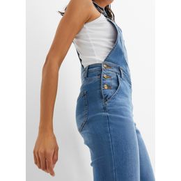 bonprix Damen Jeanslatzhose, blau, Gr. 50, Obermaterial: 76% Baumwolle, 16% Polyester, 7% Viskose, 1% Elasthan, Jeans, lockerer loose fit, mit