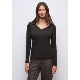 Langarmshirt Street One, Damen, Gr. 40, schwarzest braun, Web, Obermaterial: 50% Baumwolle, 50% Modal; Futter: 100% Baumwolle, unifarben, normal normal, Rundhals, abgesteppt, Shirts Langarmshirt, im soften Baumwoll-Mix