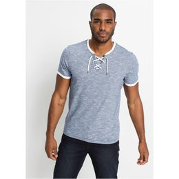 bonprix Herren T-Shirt "T-Shirt mit Schn&uuml;rung aus Baumwolle", blau, Gr. 72, Obermaterial: 100% Baumwolle, Shirts, regular fit, Kurzarm-Design, mit