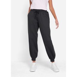 bonprix Damen Jogginghose, schwarz, Gr. 44, Obermaterial: 60% Baumwolle, 40% Polyester, Hosen, aus Baumwolle und Polyester, lockere Passform,