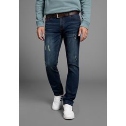 Bruno Banani Herren Straight-Jeans "Hutch", blau, Gr. 34, Destroyed-Effekte, Denim/Jeans, Obermaterial: 98% Baumwolle, 2% Elasthan, Jeans, gerade