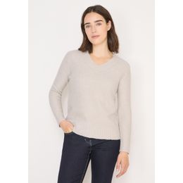 Cecil Damen V-Ausschnitt-Pulloverlight greige, Gr. S, unifarben, Stoff, 79% Polyester, 19% Baumwolle, 2% Elasthan, Pullover, mit V-Ausschnitt
