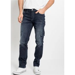bonprix Herren Cargojeans "Slim Fit Cargo-Stretch-Jeans, Straight", blau, Gr. 50, Obermaterial: 98% Baumwolle, 2% Elasthan, Jeans, Slim Fit, aus