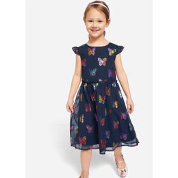 bonprix Kinder Chiffonkleid, blau, Gr. 128, Obermaterial: 100% Polyester. Futter: 100% Polyester, Kleider, f&uuml;r eleganten Auftritt, Kurzarm-Design,