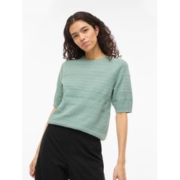 Kurzarmpullover Vila "VIMILOS S/S O-NECK POINTELLE TOP - NOOS", Damen, Gr. XL, blau surf, Strick, Obermaterial: 52% Viskose, 28% Polyester, 20% Polyamid, unifarben, regular fit normal, Rundhals, Rippstrickb&uuml;ndchen, Pullover