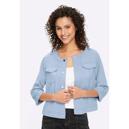 Shirtjacke Heine "Shirtjacke", Damen, Gr. 34, eisblau, 55% Viskose, 40% Polyester, 5% Elasthan, unifarben, Rundhals, Shirts Shirtjacke