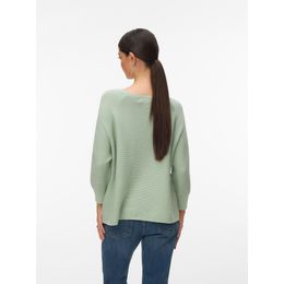 V&eacute;ro Moda VERO MODA Damen Strickpullover "VMNEW NORA 3/4 BOATNECK PULLOVER NOOS", gr&uuml;n, Gr. L, unifarben, Strick, Obermaterial: 100% Baumwolle, Pullover