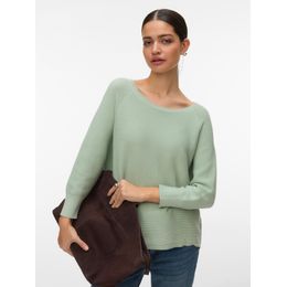 V&eacute;ro Moda VERO MODA Damen Strickpullover "VMNEW NORA 3/4 BOATNECK PULLOVER NOOS", gr&uuml;n, Gr. S, unifarben, Strick, Obermaterial: 100% Baumwolle, Pullover