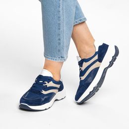Ara Damen Keilsneaker "BOSTON", Gr. 40, blau, Glattleder, Textil, Veloursleder, Schuhe, Freizeitschuh, Halbschuh, Schn&uuml;rer mit Logopr&auml;gung, Weite H